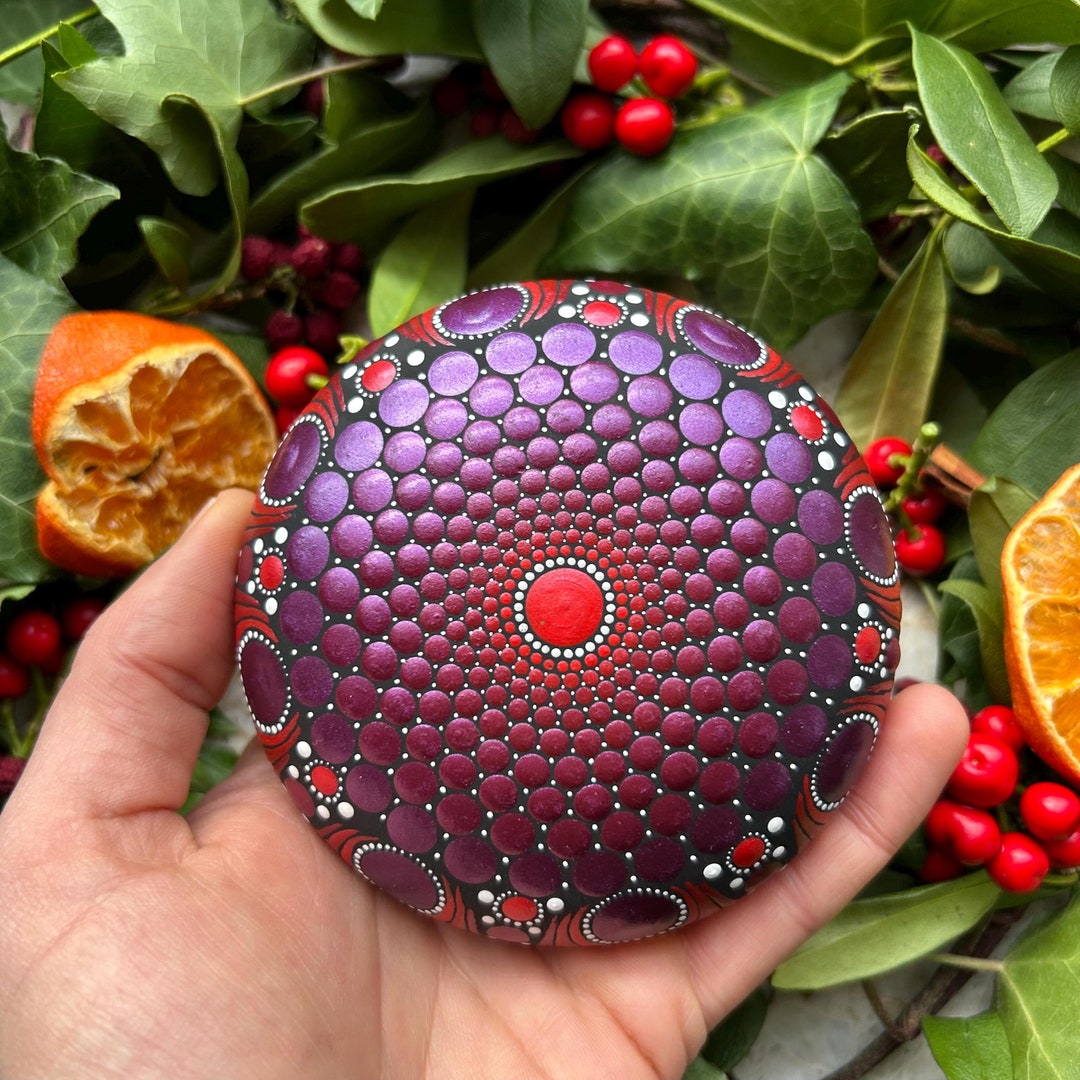 Hand Painted Mandala Stone from Concrete Meditation Stone Hand Made ...