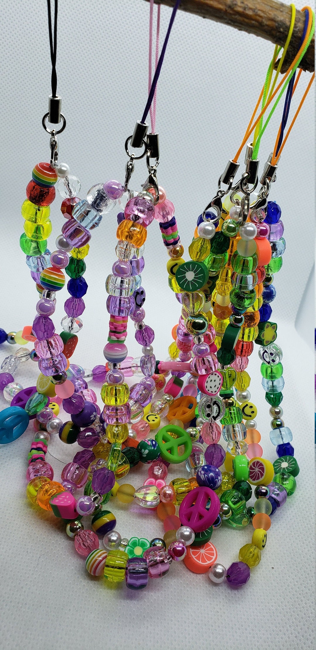 90s Hippie Peace Beaded Phone Charm / Y2k Phone Charm / 90s Phone Strap ...