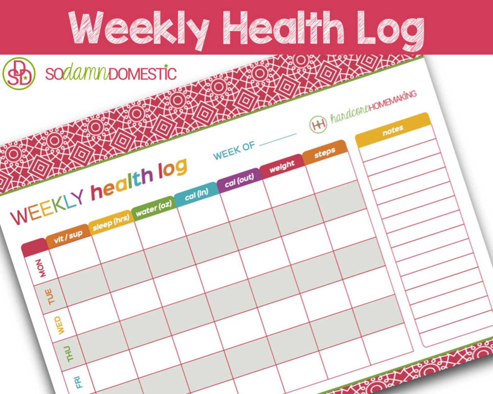 Weekly Health Log - Printable Planner - Letter Size 8.5" X 11" - Etsy