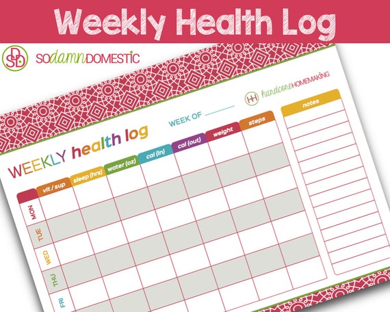 Weekly Health Log Printable Planner Letter Size 8.5 - Etsy