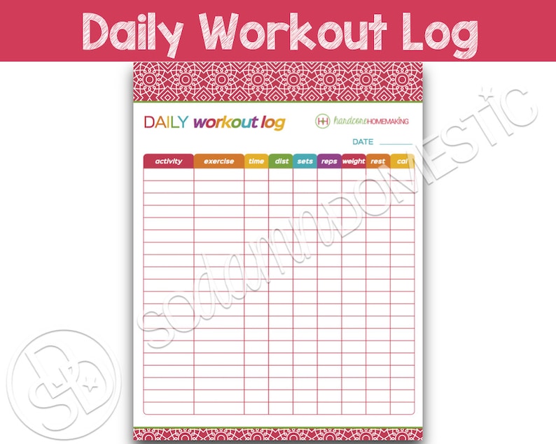 Daily Workout Log Printable Planner Letter Size 8.5 X 11 - Etsy