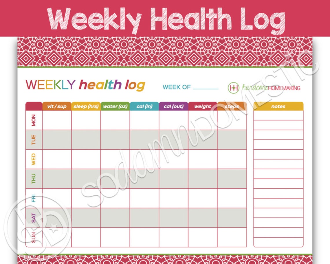 Weekly Health Log - Printable Planner - Letter Size 8.5" X 11" - Etsy
