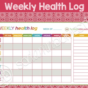 Weekly Health Log - Printable Planner - Letter Size 8.5" X 11" - Etsy