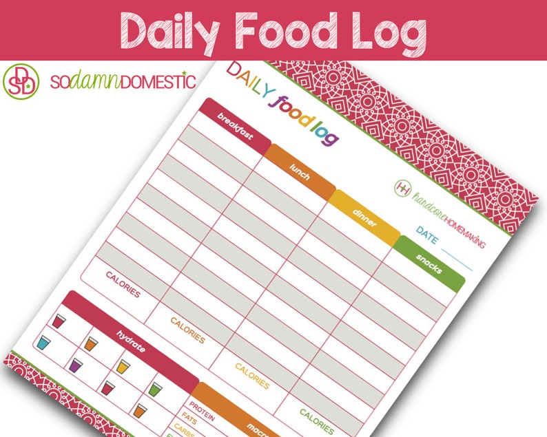 Daily Food Log / Diet Diary - Printable Planner - Letter Size 8.5" X 11 ...