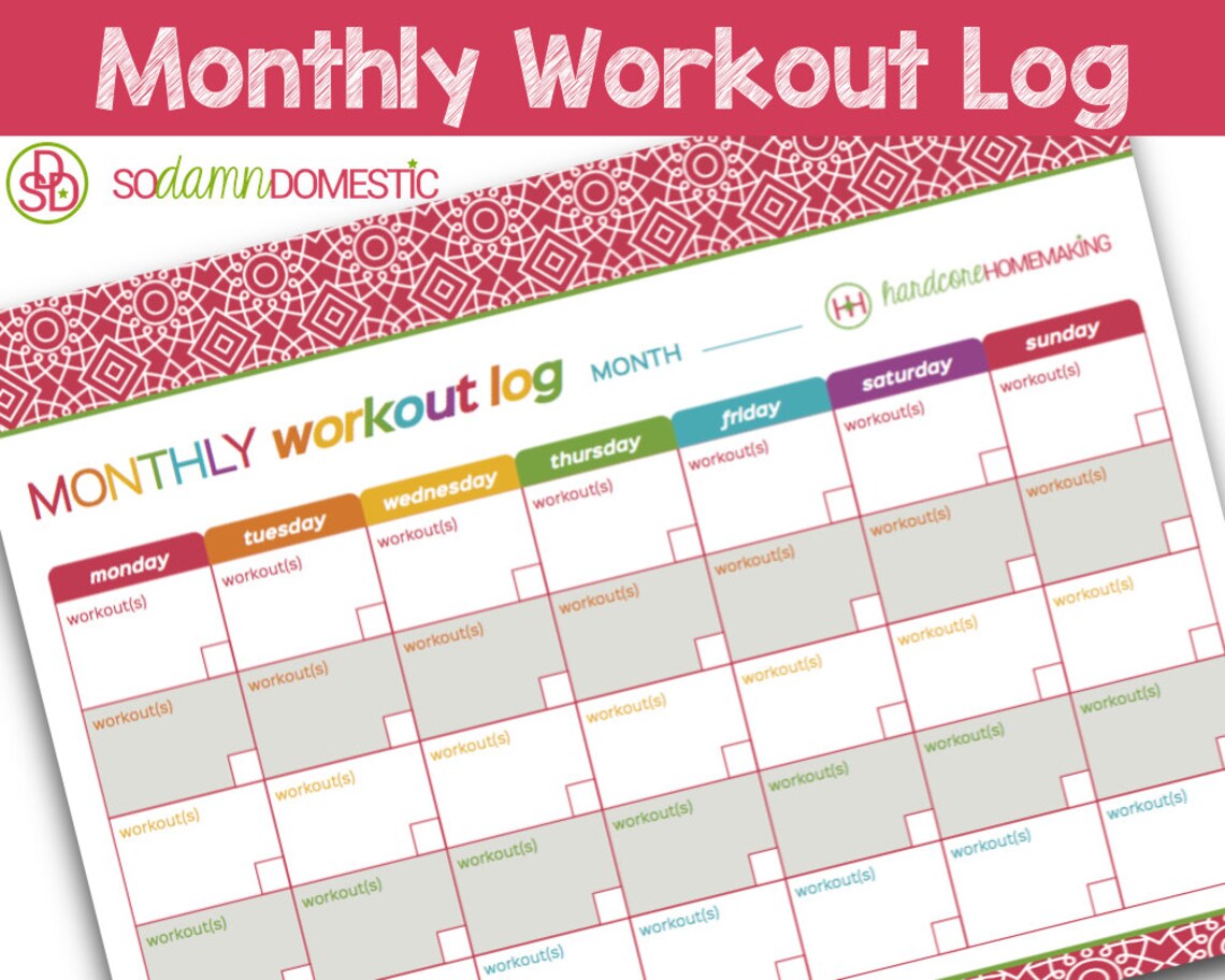Monthly Workout Log Printable Planner - Letter Size 8.5" X 11" - Etsy
