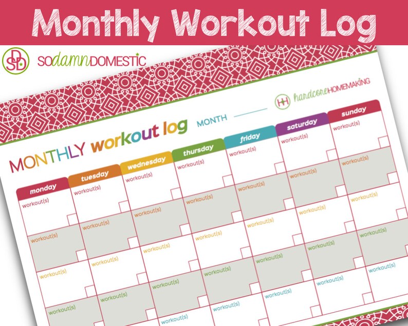 Monthly Workout Log Printable Planner - Letter Size 8.5" X 11" - Etsy