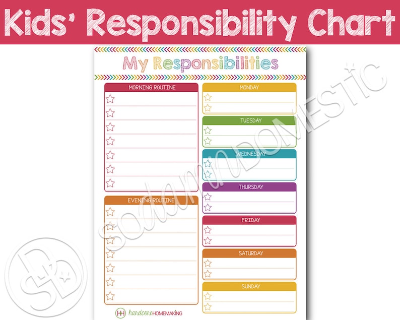 Kids' Responsibilities Chart - Editable / Fillable / Printable ...