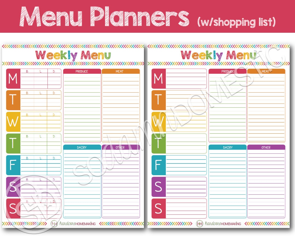 Menu Planner / Meal Planning Printable With Filled Grocery List - Etsy