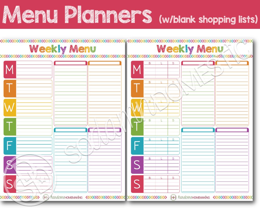 Menu Planner / Meal Planning Printable With Grocery List - Etsy