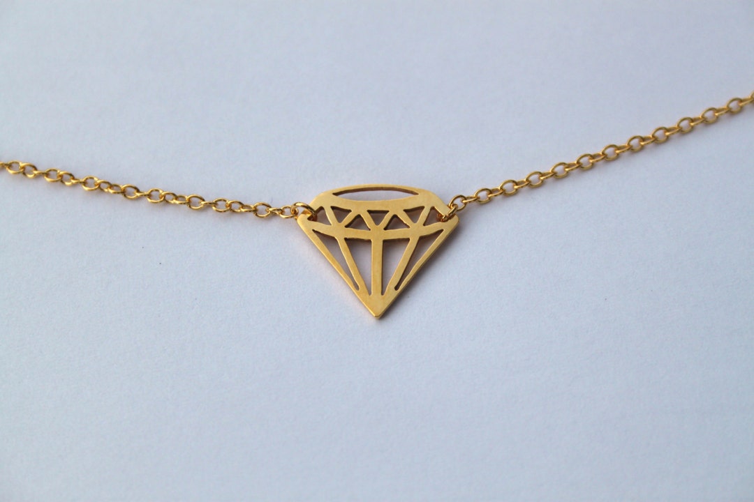 Gold Geometric Diamond Necklace - 24 Carat Gold Plated Silver - Etsy