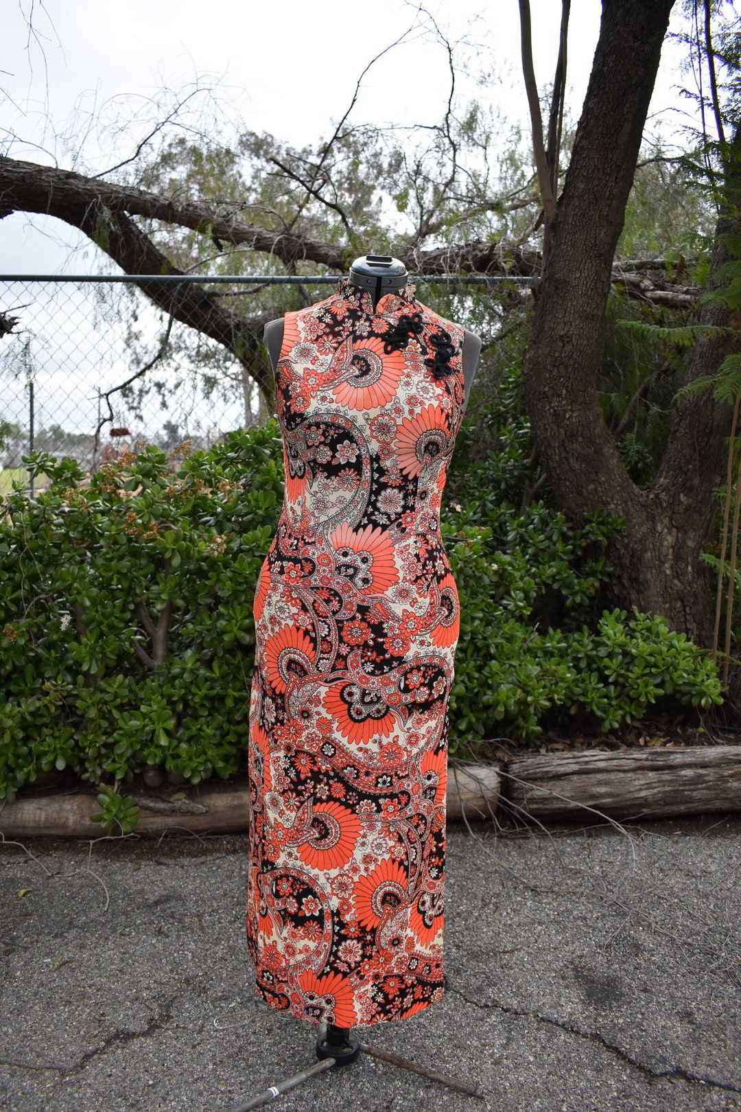 Vintage 70s Orange Cream-sickle Paisley Print Cheongsam Dress - Etsy