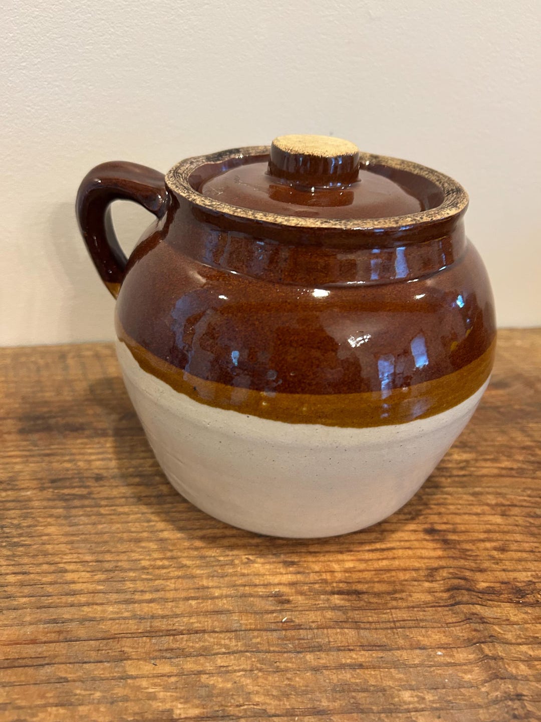 Vintage Bean Pot Brown & Tan - Etsy
