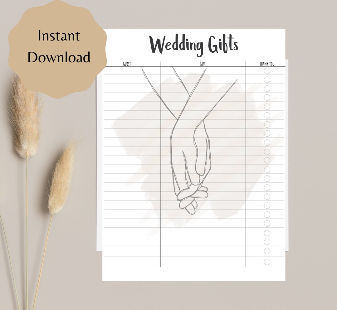 Printable Gift List, Wedding Gift List , Line Art Wedding Gift List ...