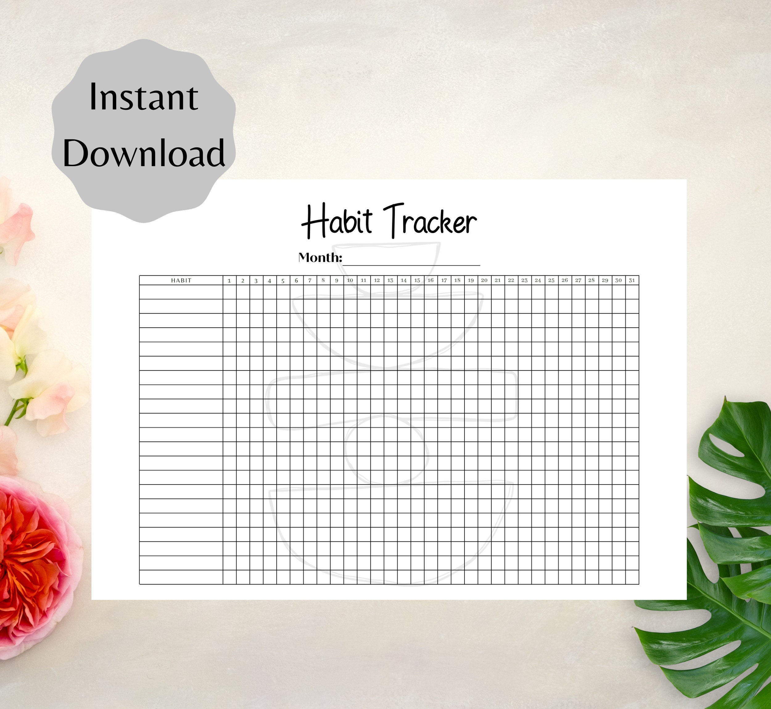 Digital Habit Tracker, Self Care, Habit Tracker Minimalist, Line Art ...