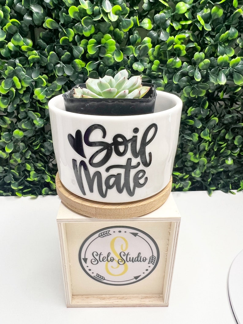 Ceramic Planter, Soil Mate Planter, Modern Planter, Planter With Bamboo Saucer, White Planter ...