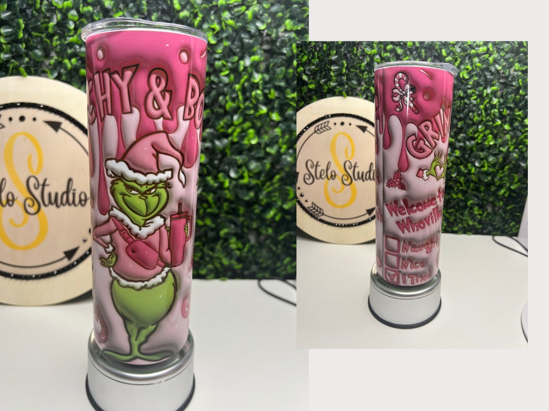The Grinch 3D Paint Drip Pink Christmas Tumbler Print, Gift for Her ...