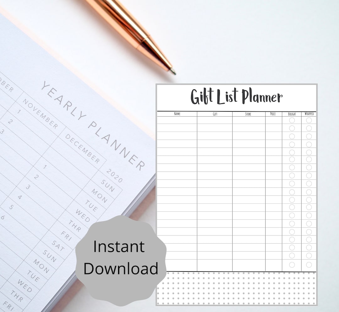 Printable Gift List Tracker, Gift Tracker, Gift Shopping List, Planner ...