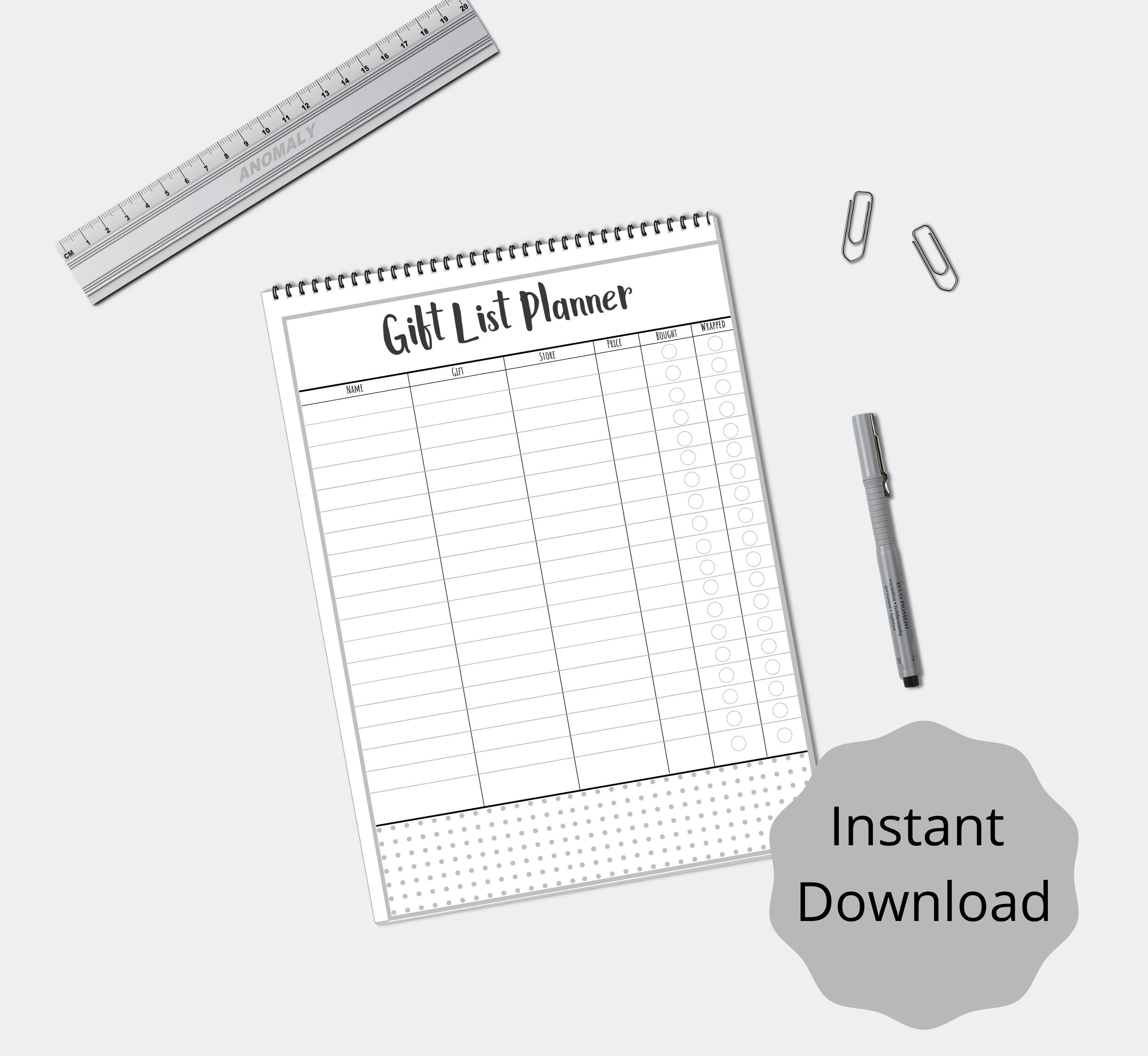 Printable Gift List Tracker, Gift Tracker, Gift Shopping List, Planner ...
