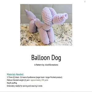 DIGITAL PDF PATTERN - Balloon Dog - Crochet Balloon Animal Stuffed ...