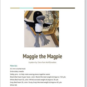 DIGITAL PDF PATTERN Download for Maggie the Magpie - Pattern Only - Etsy