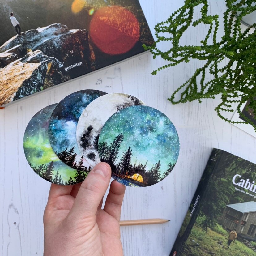 Camping at Night Vinyl Sticker | Etsy