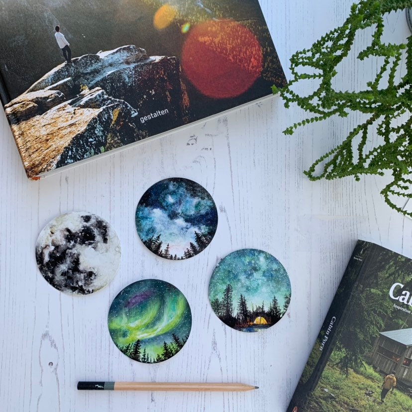 Camping at Night Vinyl Sticker | Etsy