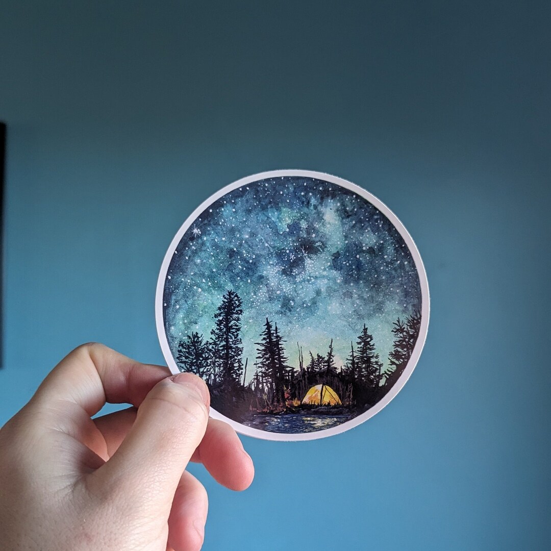 Camping at Night Vinyl Sticker - Etsy UK