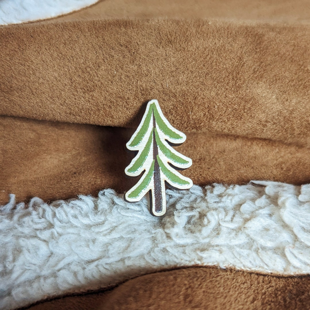 Pine Tree Wooden Pin Brooch - Etsy UK