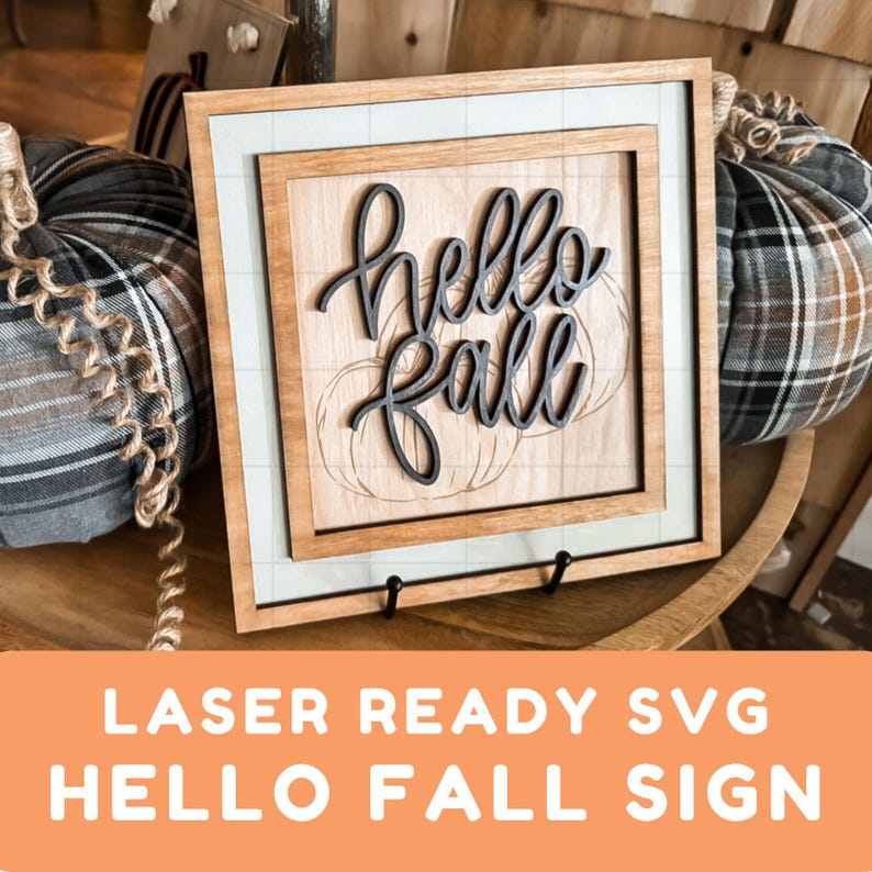 Fall Laser SVG Sign Hello Fall Pumpkins With Double Frame SVG Digital ...