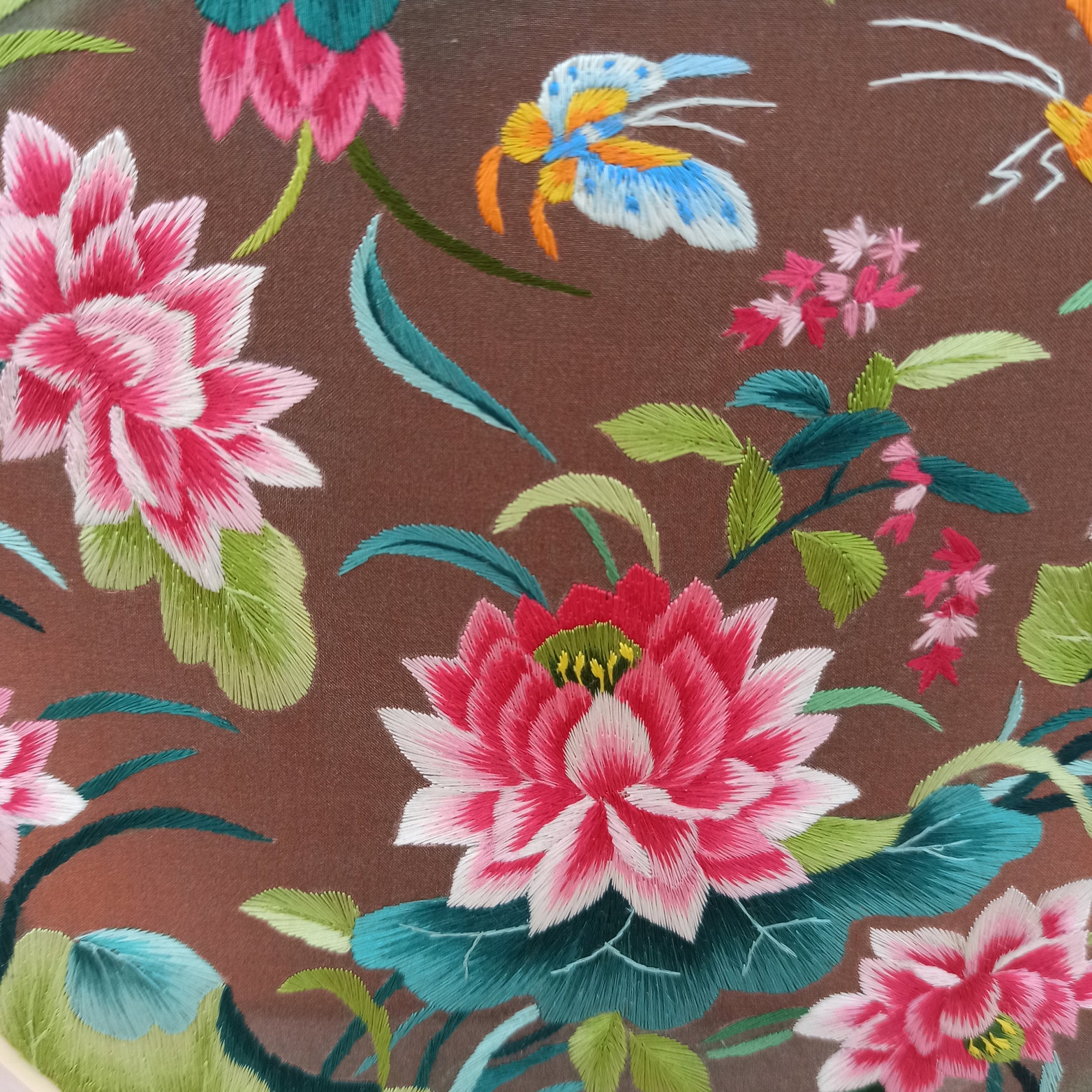 Vintage Embroidery Pattern Finished Floral Silk Painting Art | Etsy