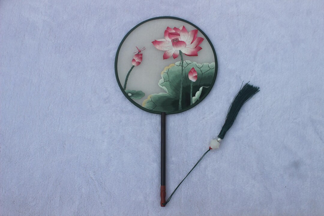 Suzhou Double-sided Fan Lotus Water Lily Handmade Embroidery Chinese ...