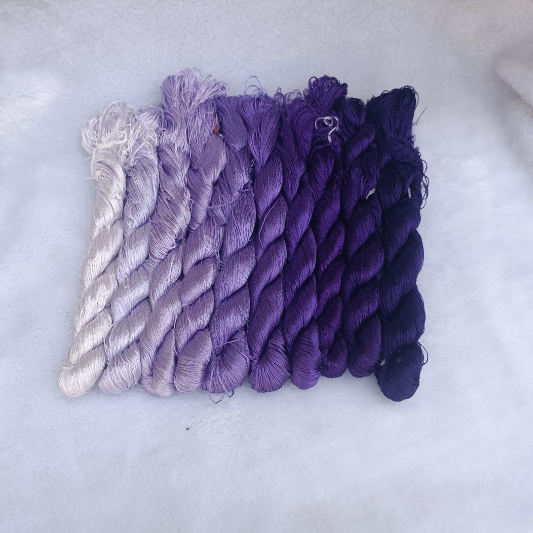 Purple Color Pure Silk Thread 10 Skeins Hand-dyed 100% Natural Mulberry ...