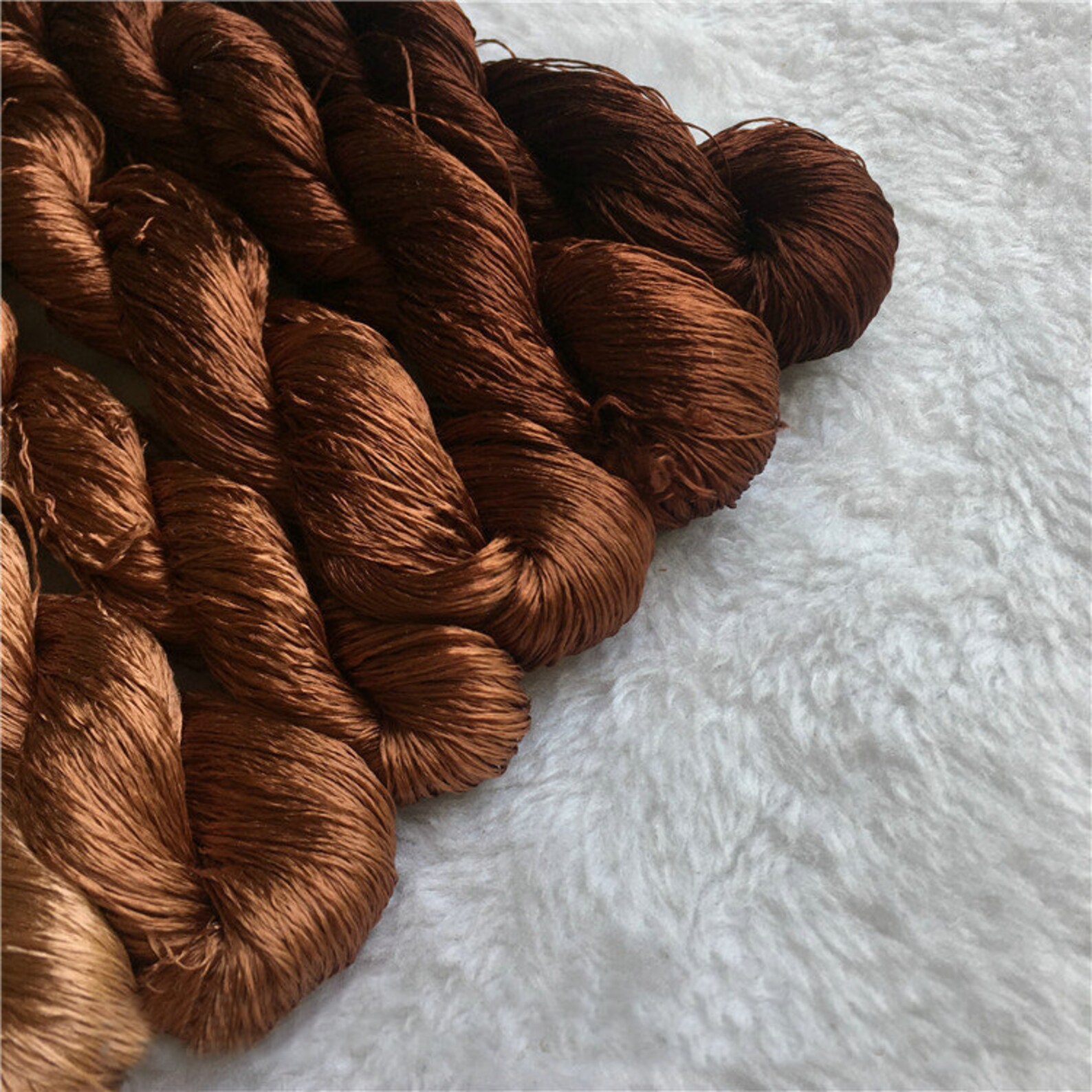 10 Skeins Hand-dyed 100% Brown Color Natural Mulberry Silk Embroidery ...