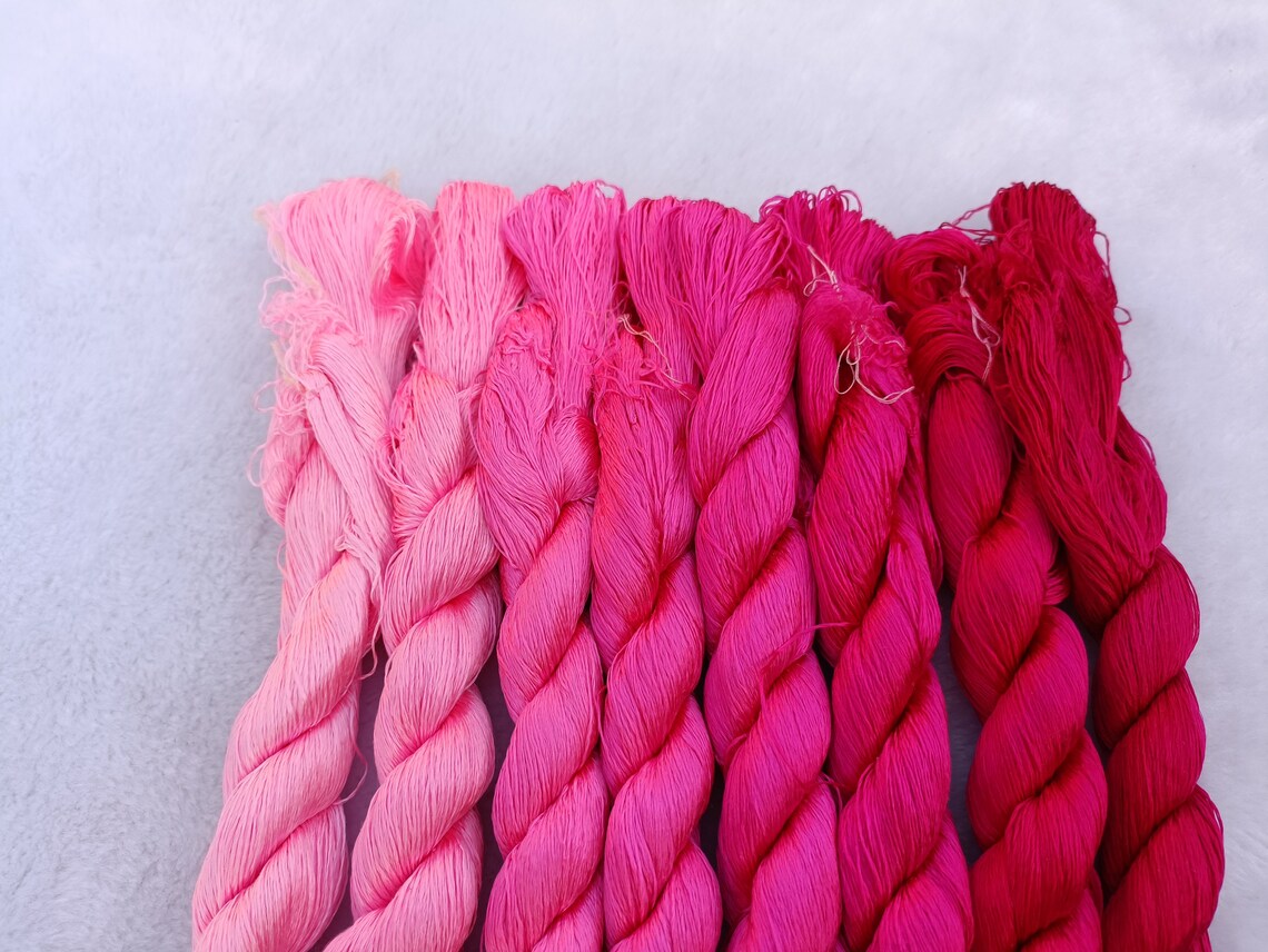 8 Skeins Pink Fuchsia Red Color Shades Mulberry Silk Threads for Hand ...