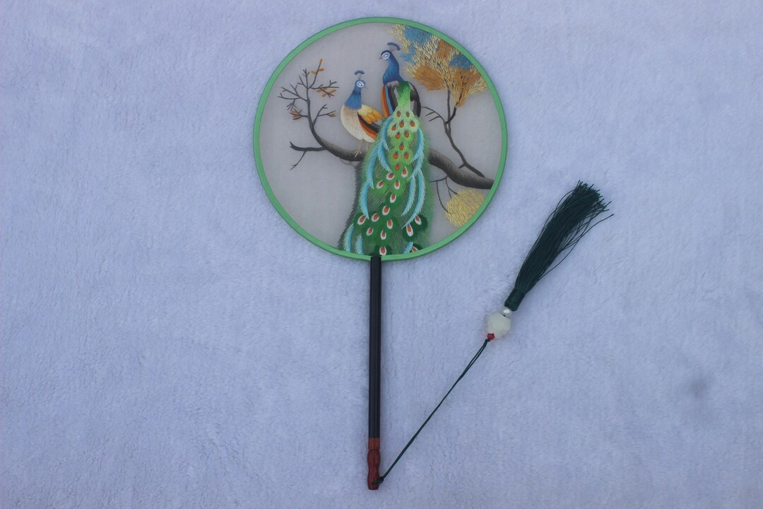 Suzhou Double-sided Fan Peacock Bird Handmade Embroidery Chinese Double ...