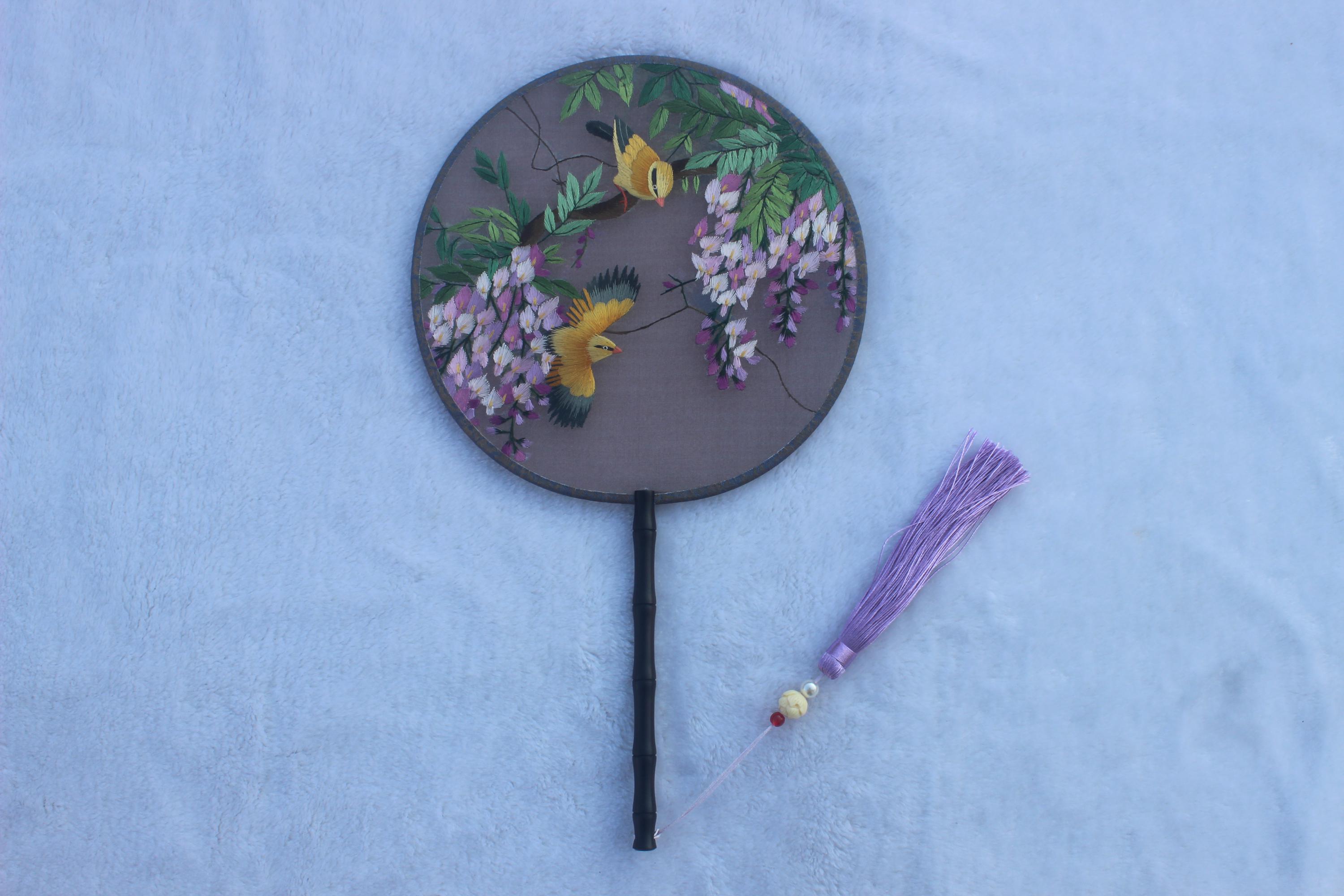 Suzhou Double-sided Fan Flower and Birds Handmade Embroidery Chinese ...