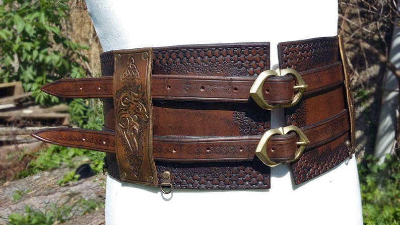 PIRATE Belt with double buckle and celtic decorations warrior | Etsy