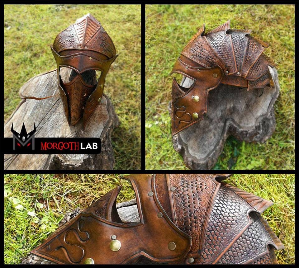 LEATHER HELMET medieval with removable mask warrior fighter | Etsy