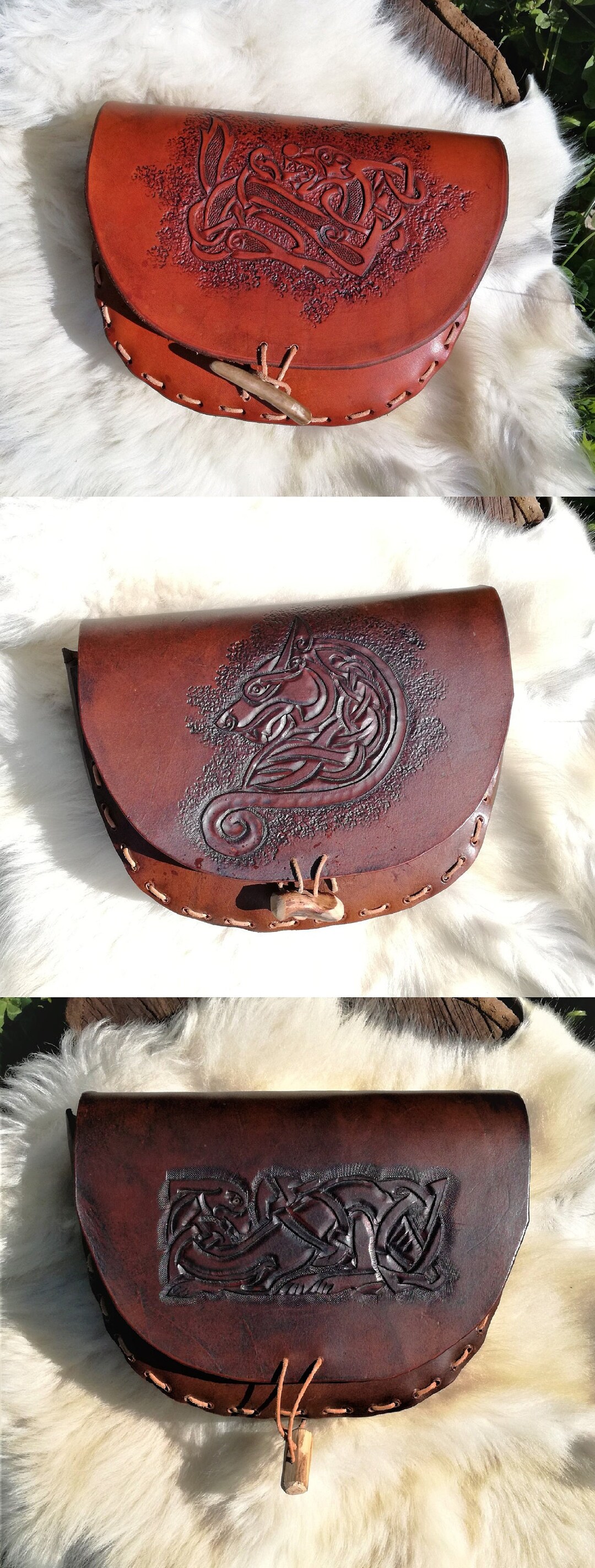 Leather Celtic Bag CUSTOM Handmade Belt / Shoulderbag Viking Knotwork ...