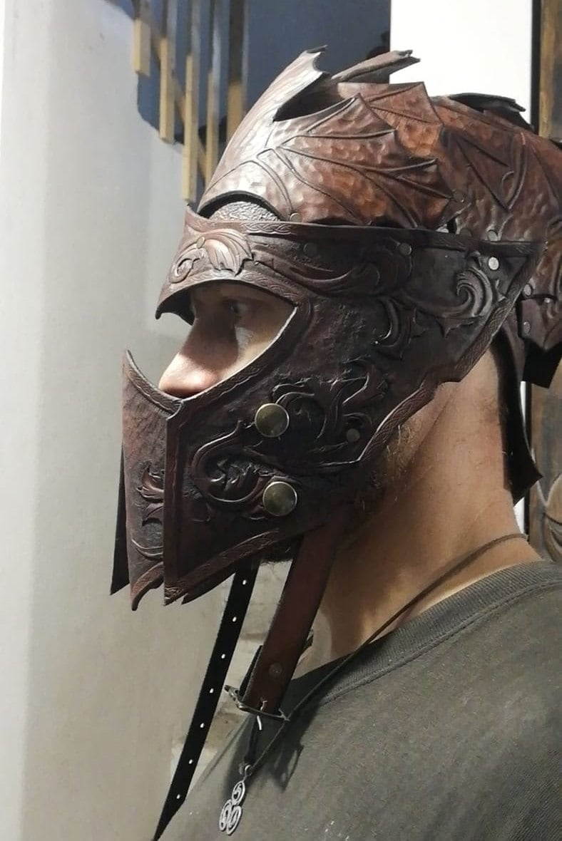 Leather Helmet Handmade High Quality Larp Accessory Leaf - Etsy