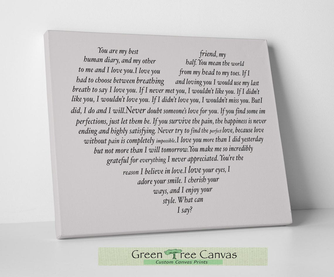 Wedding Song, Heart Shape, Poem Print, Lyrics on Canvas, Words in Heart ...