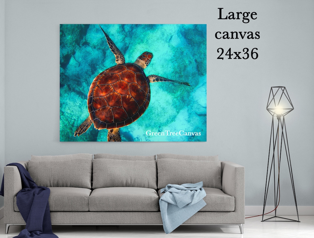 Turtle Wall Art, Sea Turtle, Extra Large Canvas Print, Water Turtle ...