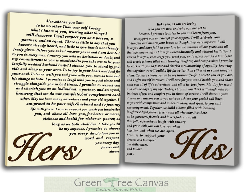Wedding Vows Art Vows on Canvas Wedding Vows Print | Etsy