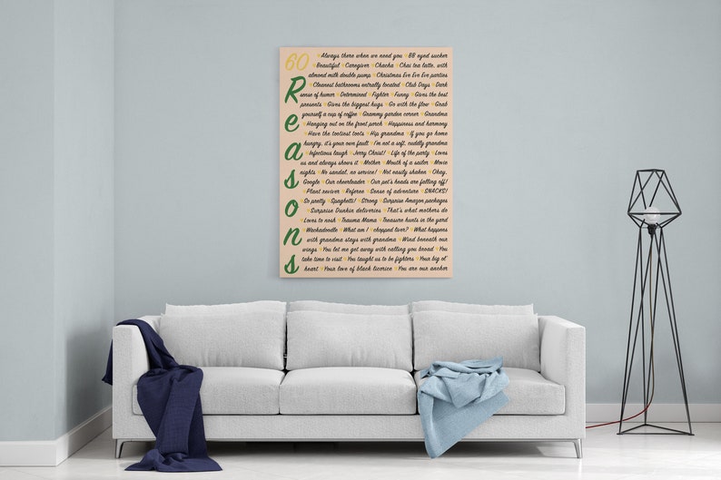 60 Reasons Art Canvas, Customized Printable Wall Art, 40th Birthday ...