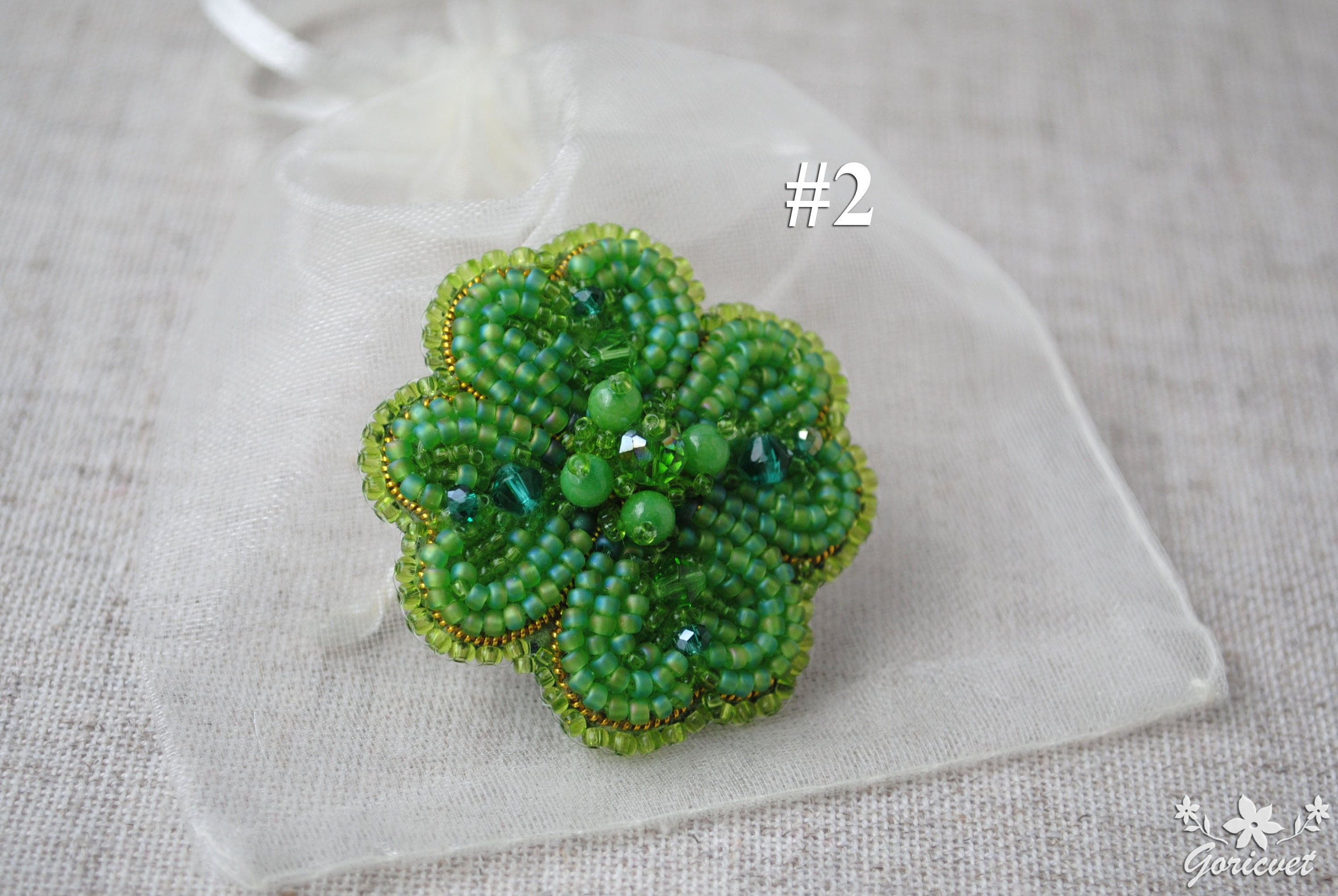 Clover Brooch Embroidered Beaded Brooch Pin With Chalcedony - Etsy