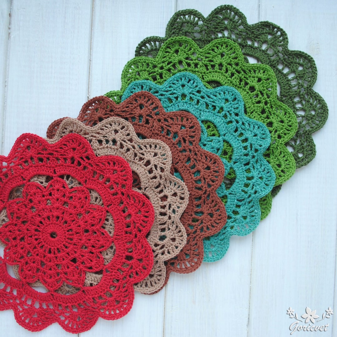 Round Crochet Doily Delicate Lace Knitted Napkin 7inch Cottage Table ...