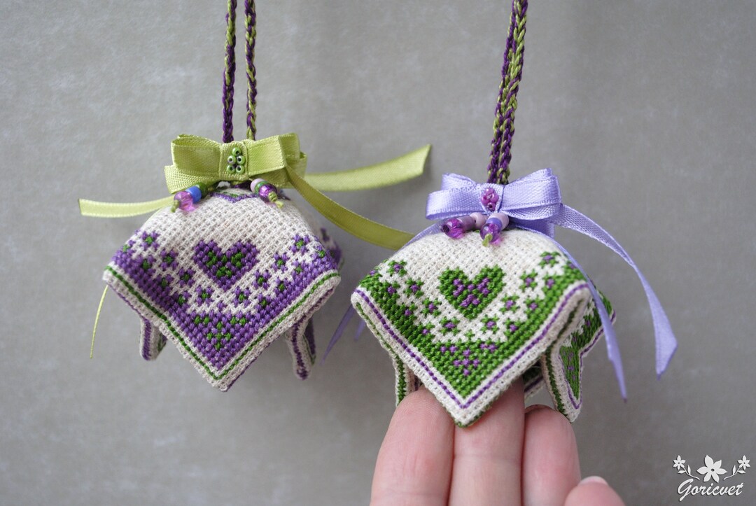 Hearts Embroidered Bell Hanging Fabric Ornaments Ukrainian Gift Sound ...