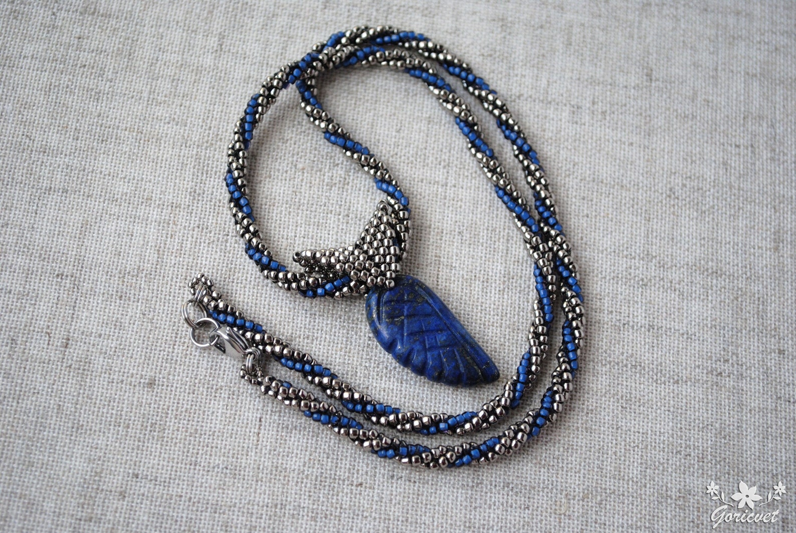Lapis Lazuli Angel Wing Pendant: Beaded Boho Necklace, Energy Stone - Etsy
