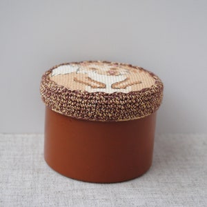 Fox Embroidered Jewelry Box Round Wooden Box Animal Keepsake Box Hand ...