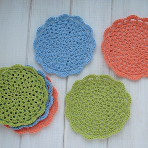 Crochet Lace Coasters Cotton Delicate Table Decor Multicolored Knitted ...